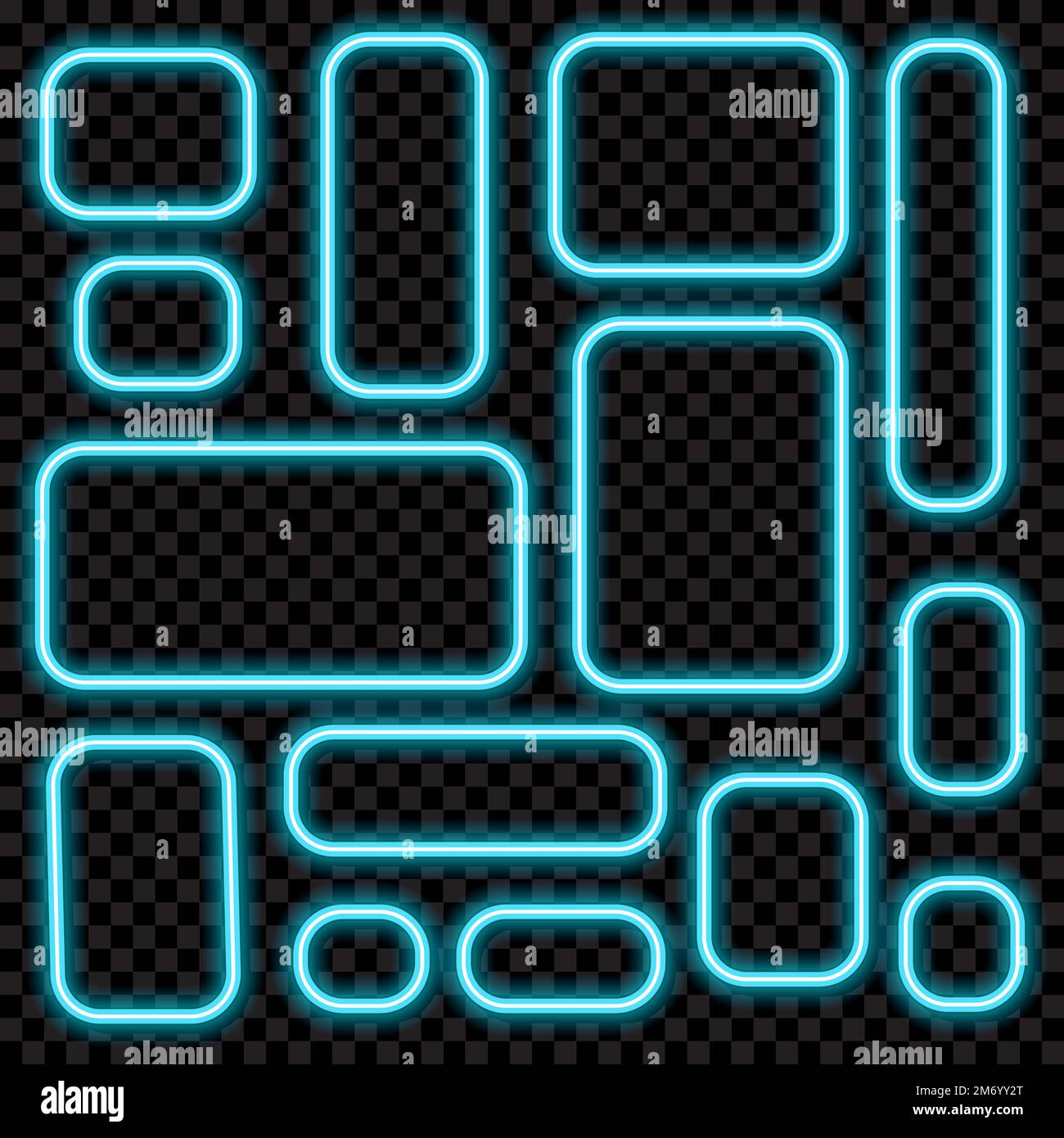 Set of square neon light on a transparent background. Neon frame design ...