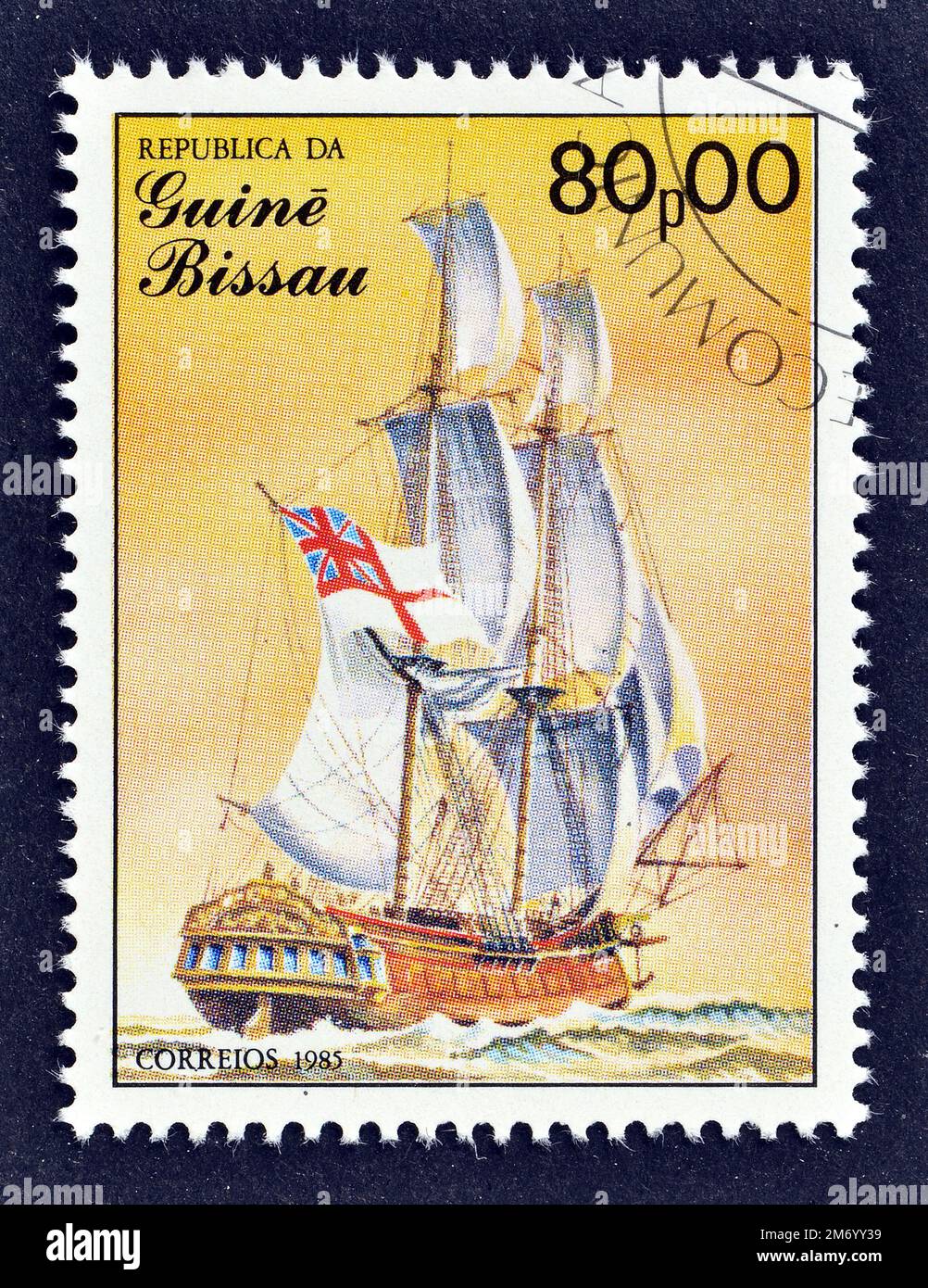 Cancelled postage stamp printed by Guinea Bissau, that shows XVIII ...