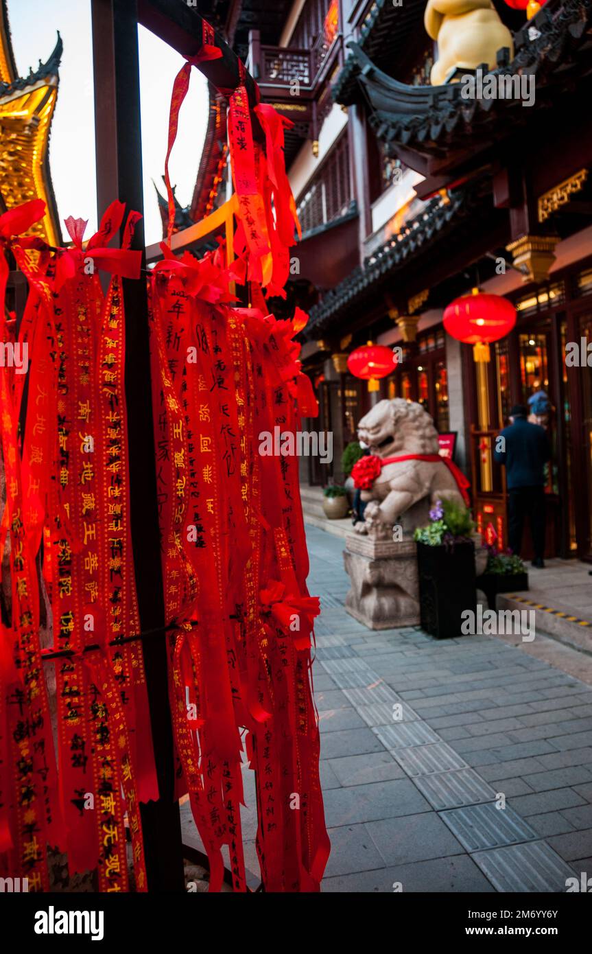 Shanghai, China – 01032023: Good luck wishes written on strips of red ...