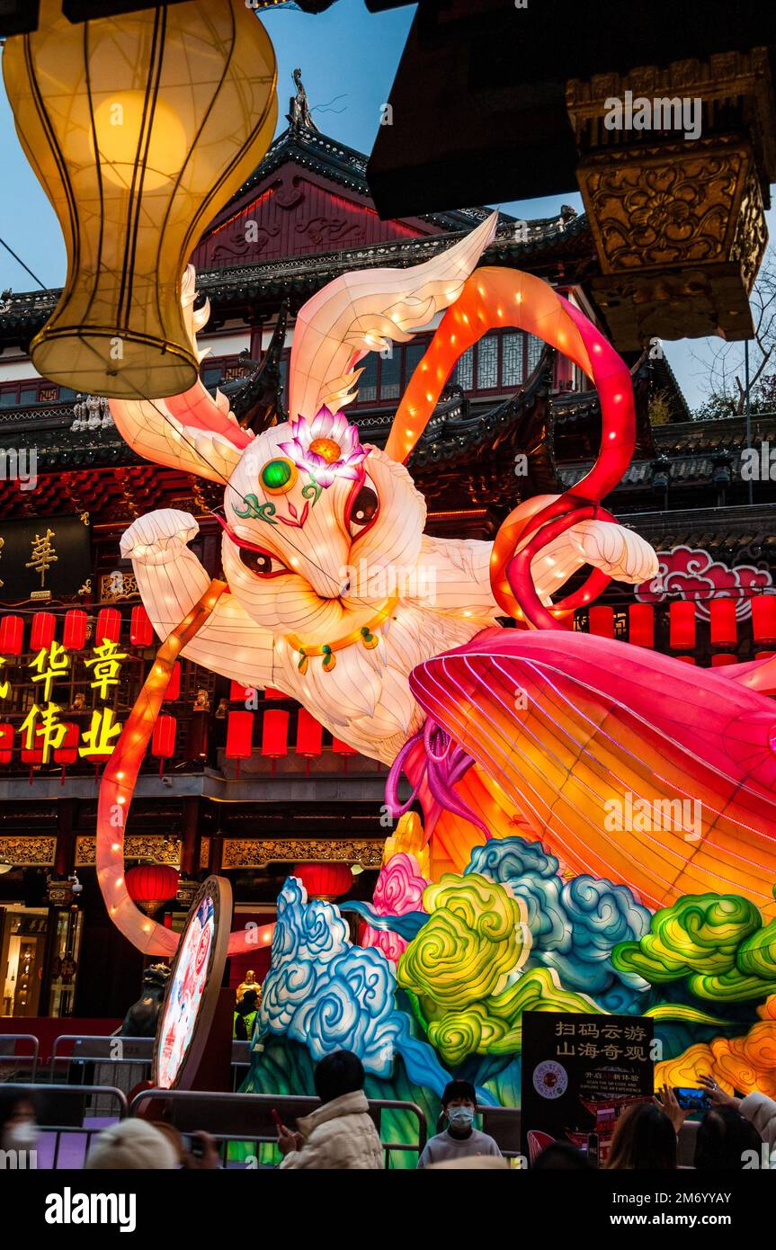 Shanghai, China – 01032023: The main rabbit decoration for the Chinese ...