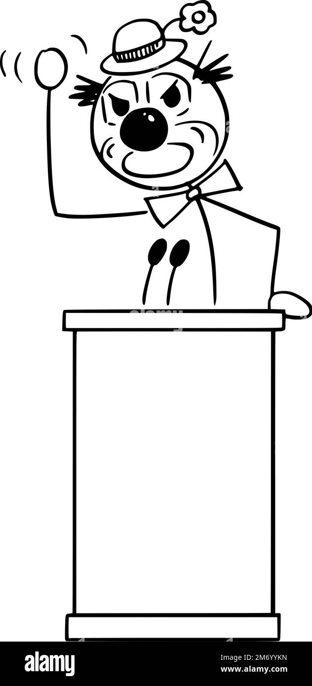 Clown Politician Behind Lectern , Vector Cartoon Stick Figure ...