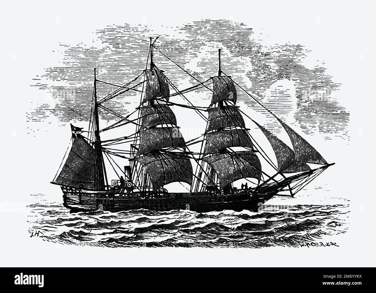 Vintage European style ship engraving vector Stock Vector Image & Art ...