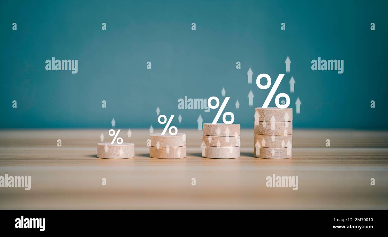 Interest rate financial and mortgage rates concept. Wooden block ...