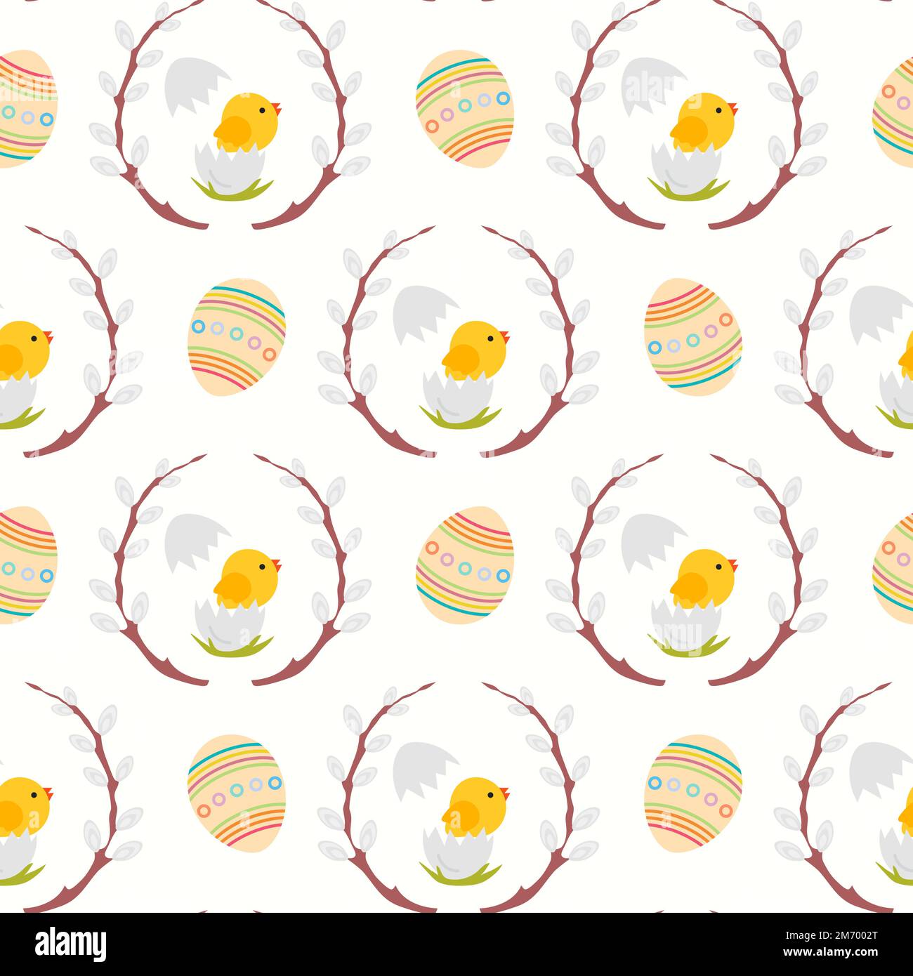 Happy Easter Vector seamless pattern. Chick hatching from an egg ...