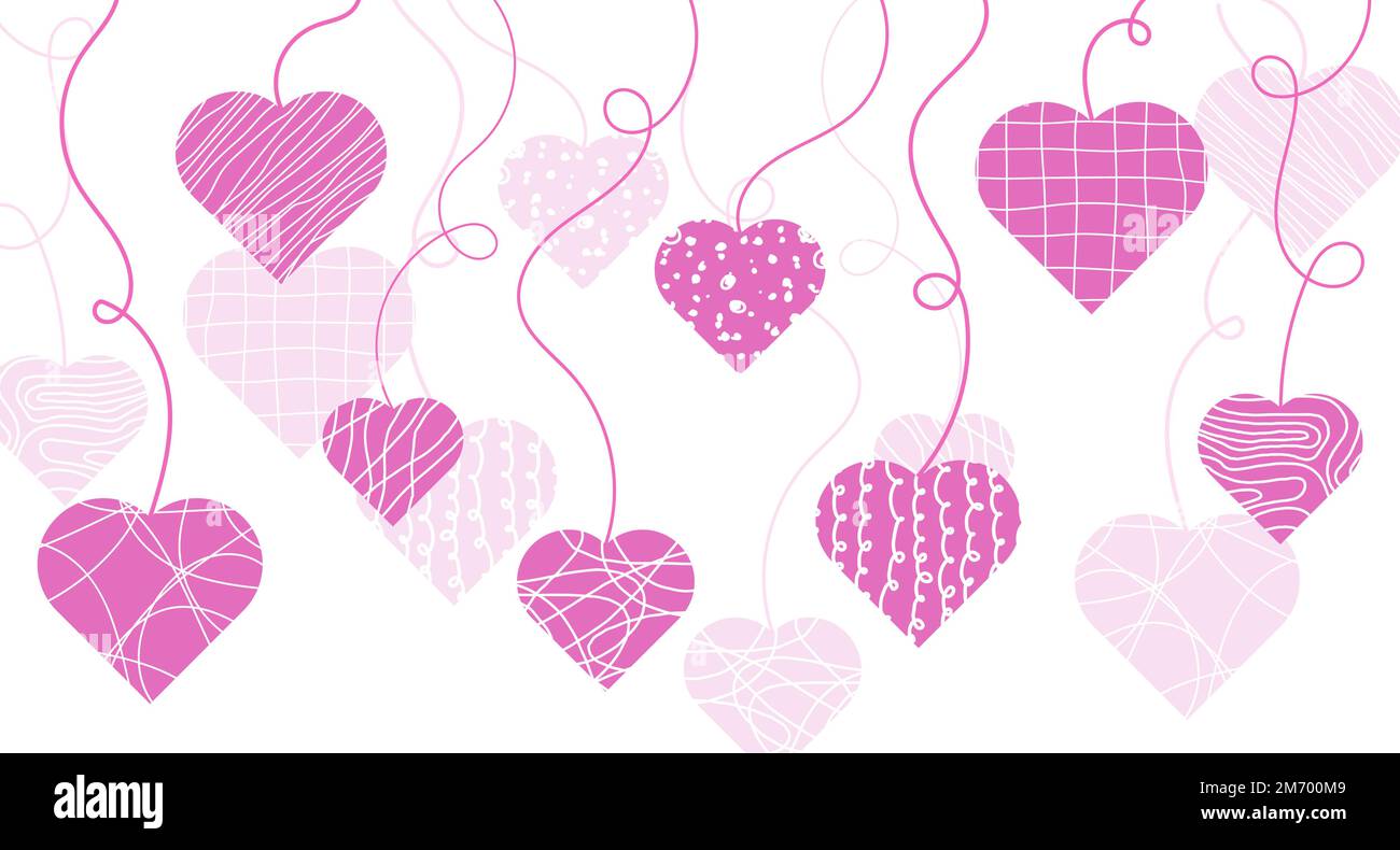 Cute hand drawn doodle hearts horizontal seamless pattern, romantic ...