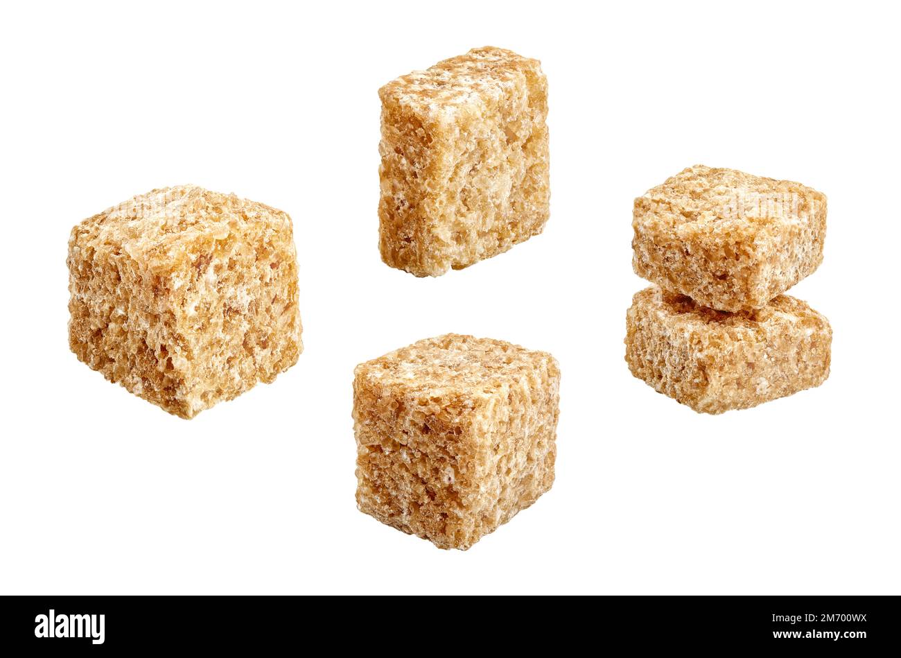 Brown cane sugar cube set isolated on white background. Food cooking ...