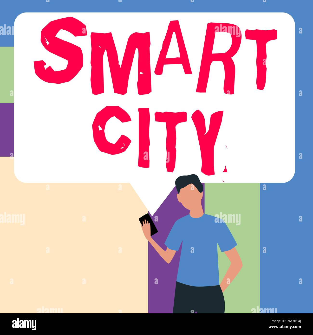 Conceptual display Smart City. Word Written on urban area that uses ...