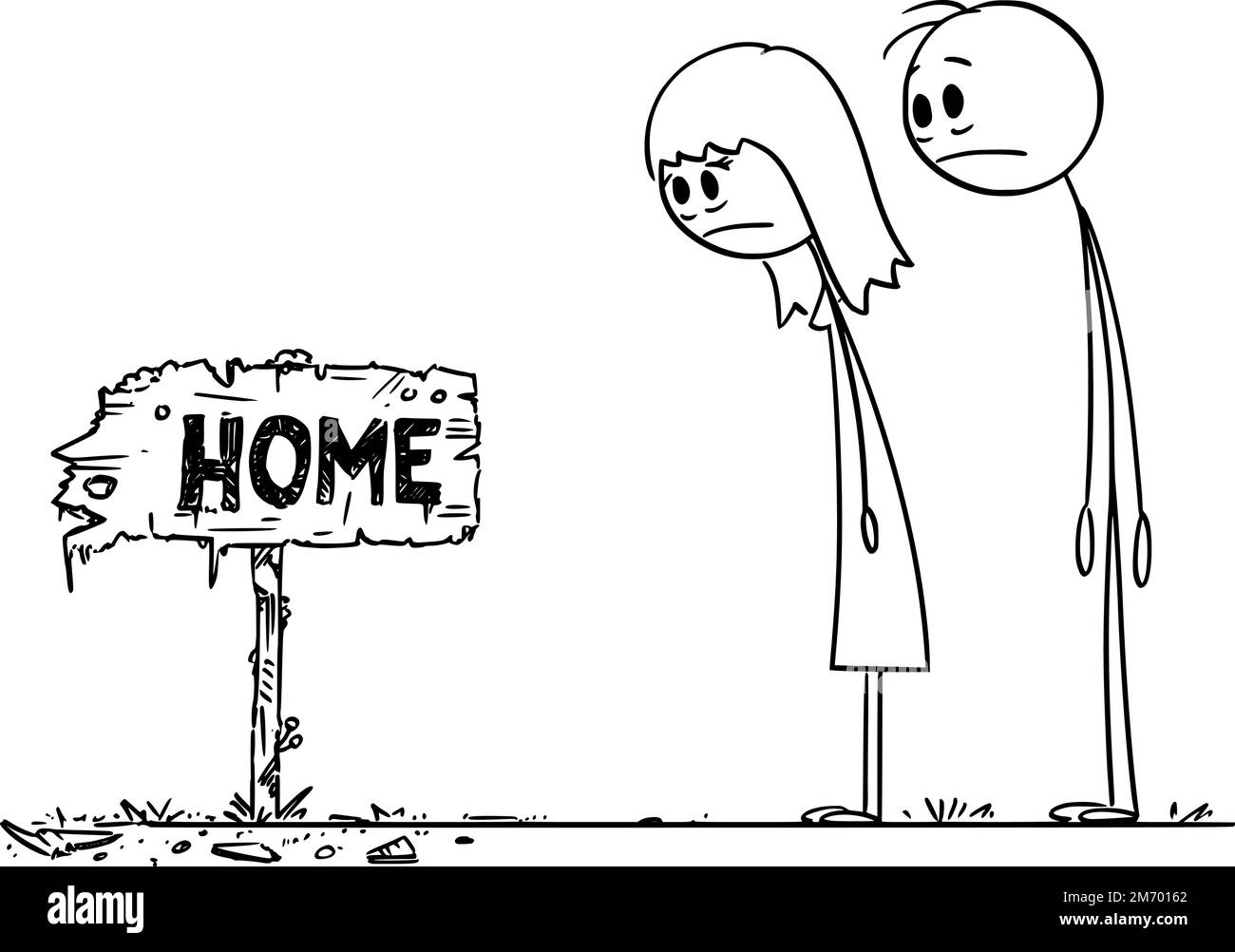 Man And Woman Looking Frustrated At Home Sign Vector Cartoon Stick