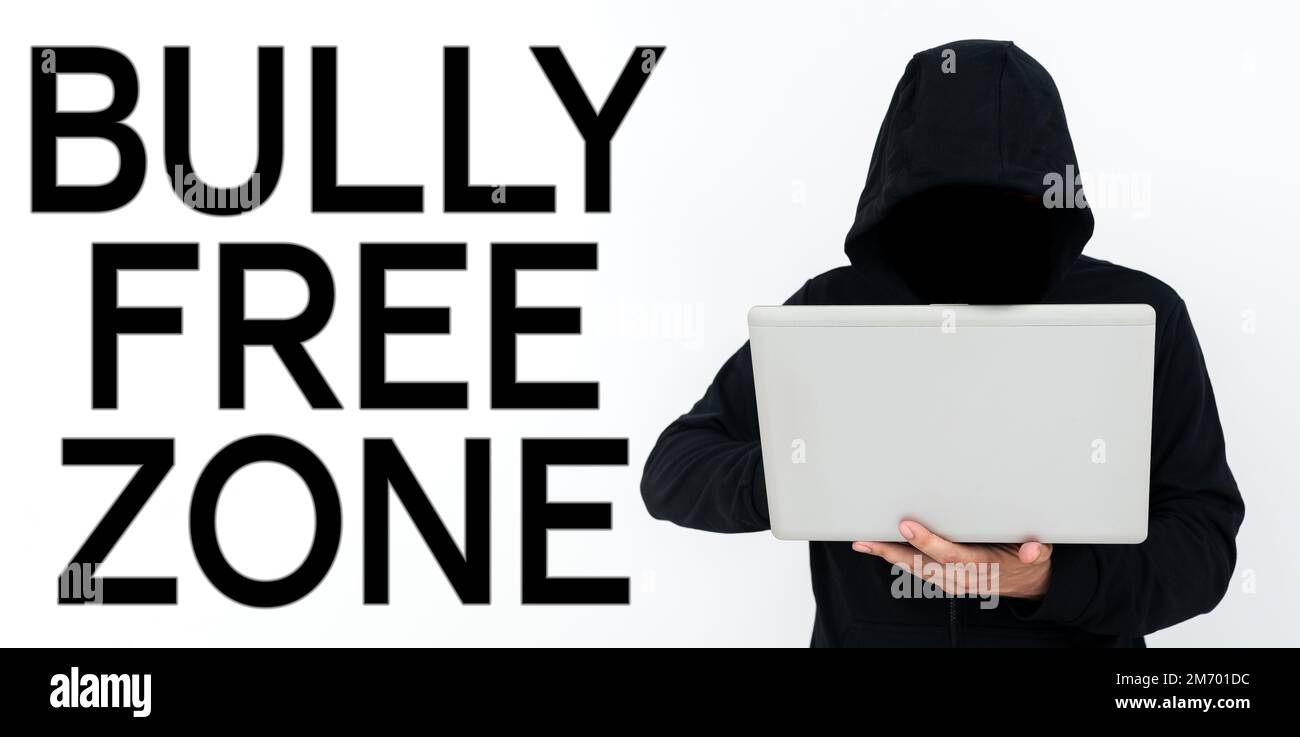 Hand writing sign Bully Free Zone. Business showcase Be respectful to ...