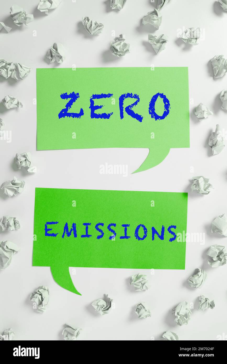 Text sign showing Zero Emissions. Business idea emits no waste products ...