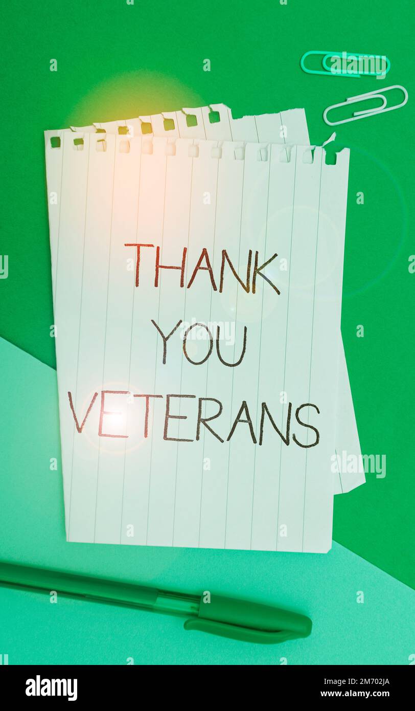 Writing displaying text Thank You Veterans. Internet Concept Expression of Gratitude Greetings ...