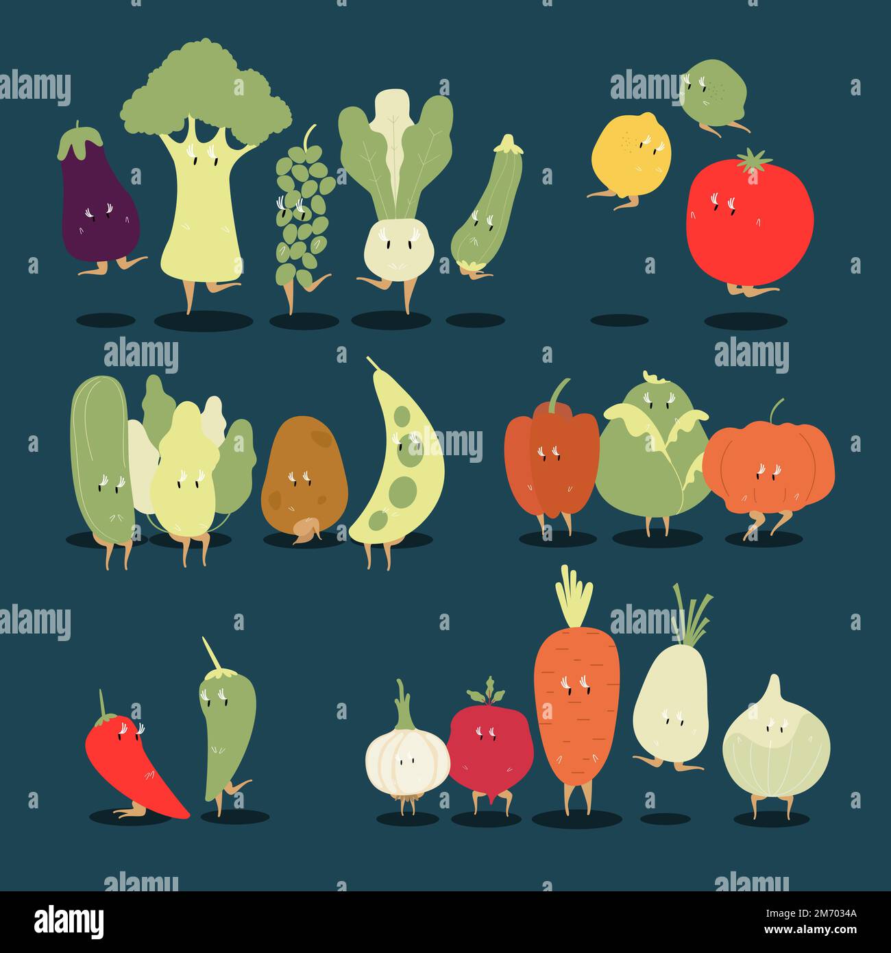 Various organic vegetable cartoon characters vector set Stock Vector ...