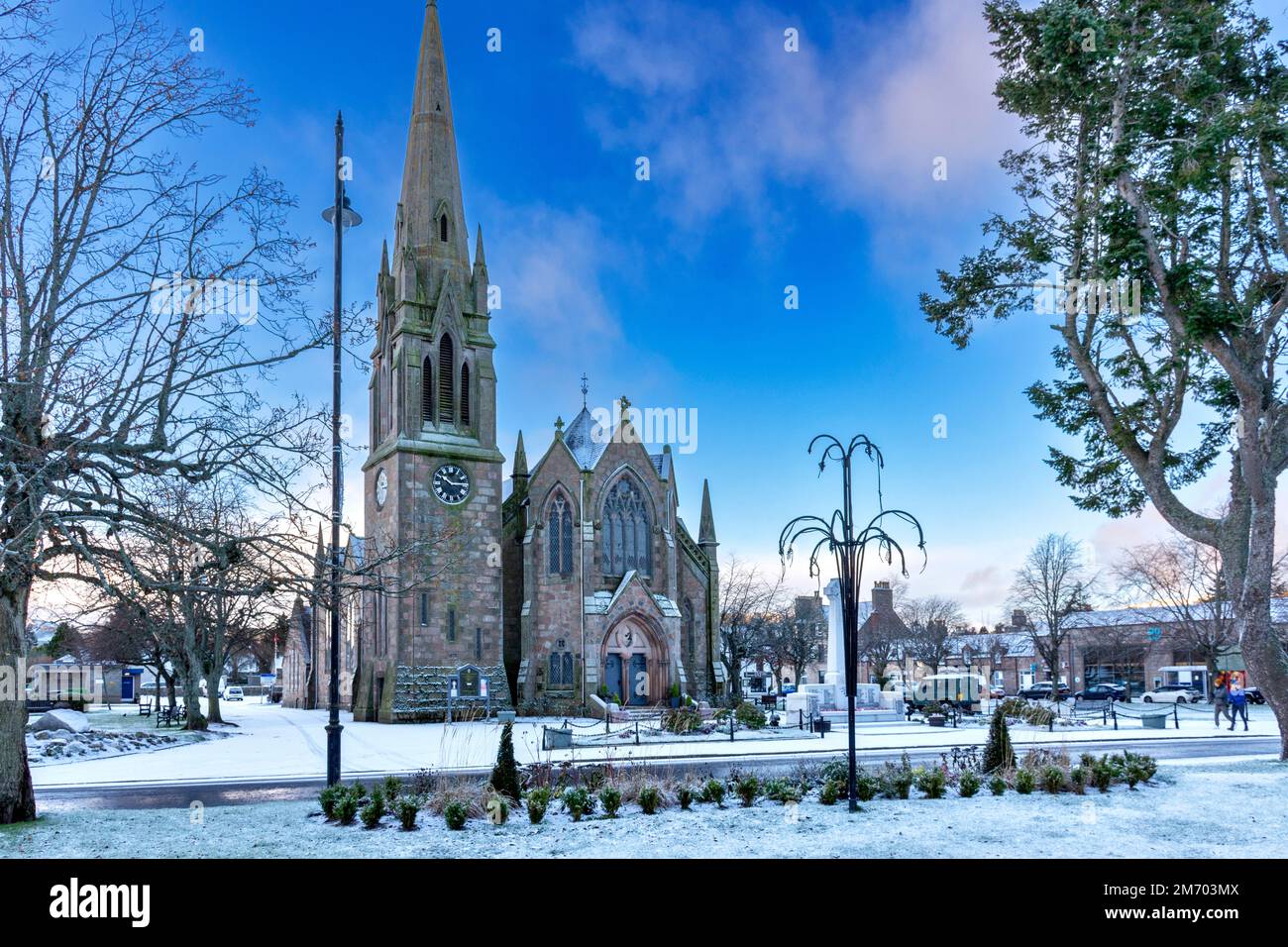 Ballater Aberdeenshire Scotland winter with snow and Glenmuich Church ...