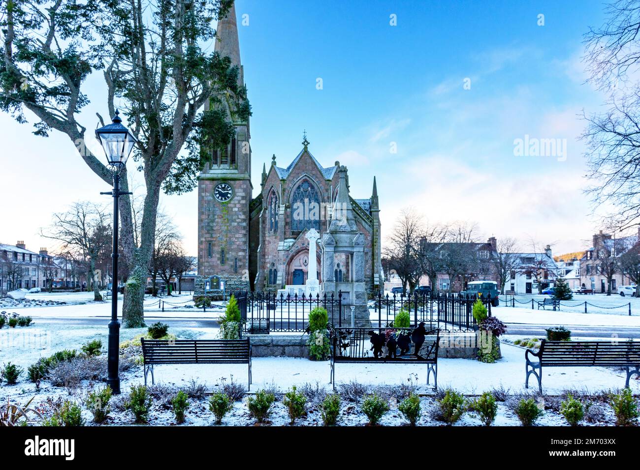 Ballater Aberdeenshire Scotland winter with snow Bridge Street with ...