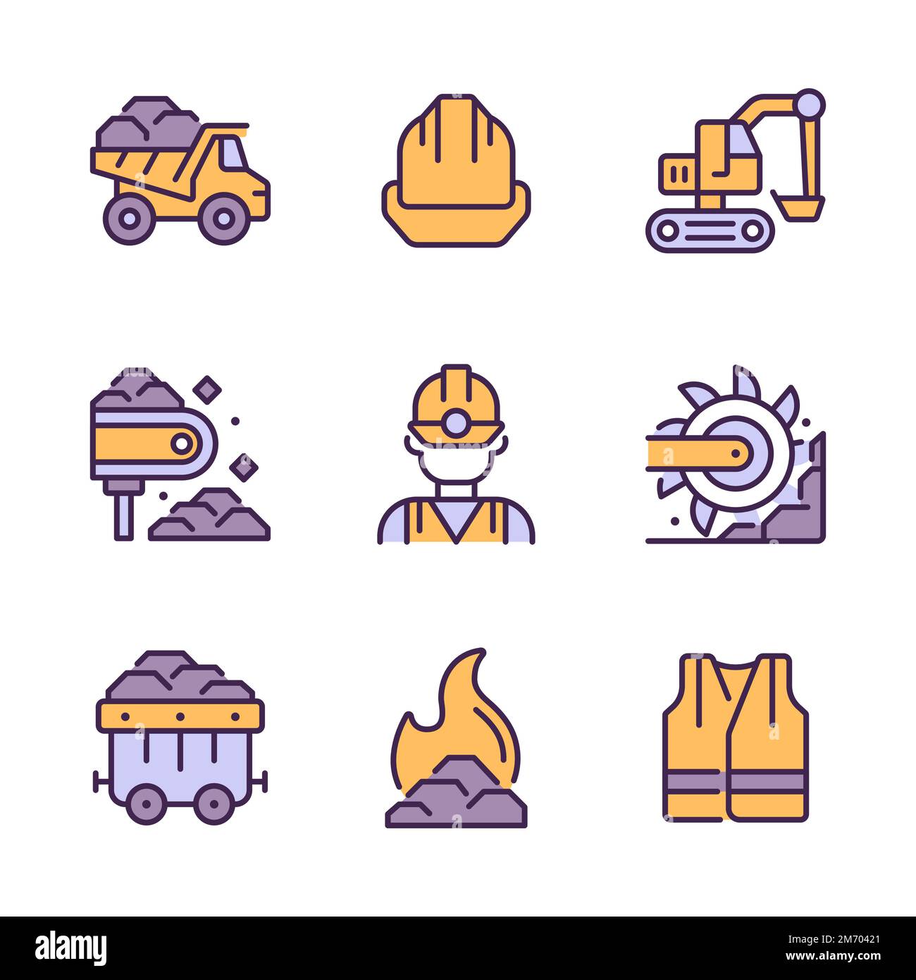 Coal extraction pixel perfect RGB color icons set Stock Vector Image ...