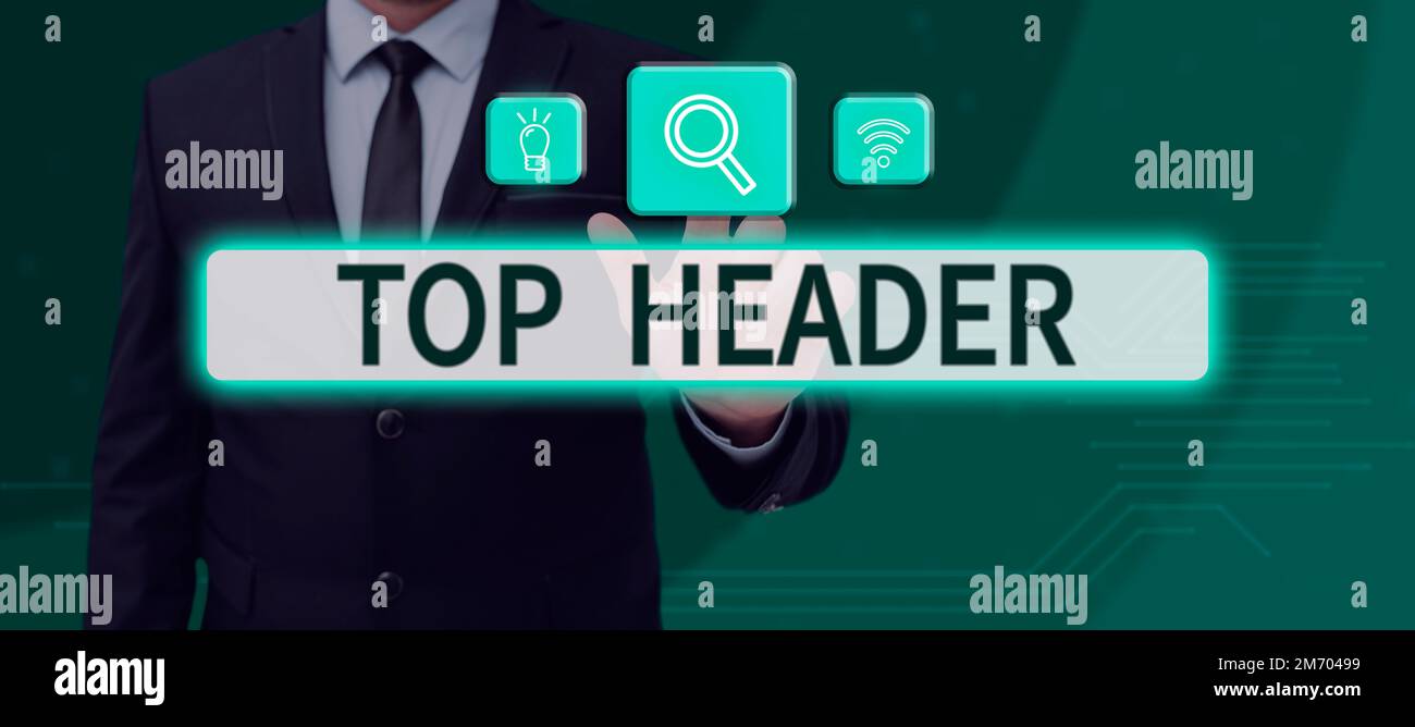 Conceptual caption Top Header. Business idea text at the top of a page ...