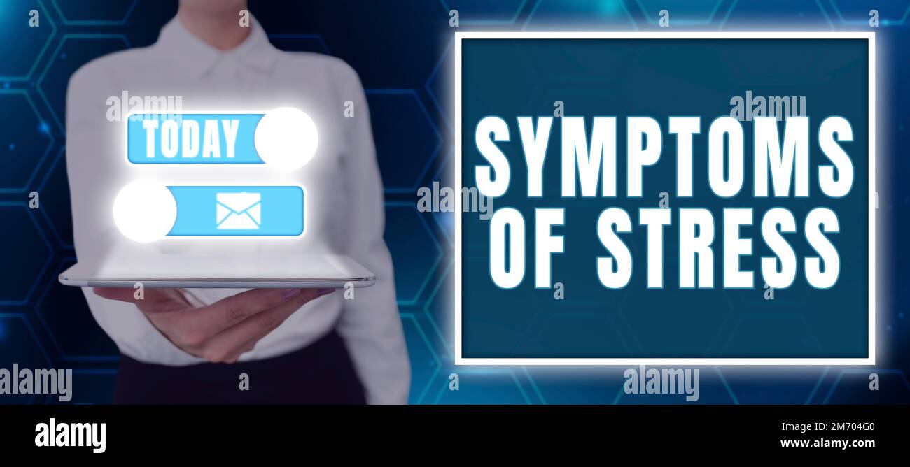 Handwriting text Symptoms Of Stress. Word Written on serving as symptom ...