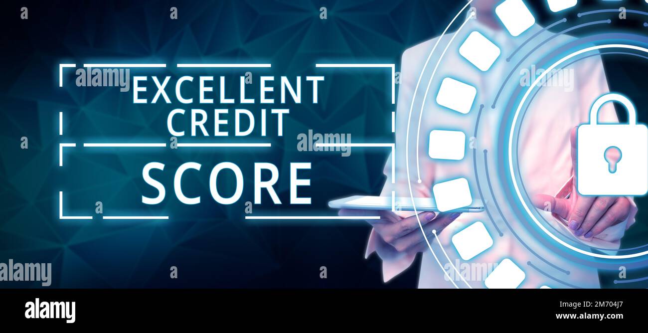 Hand writing sign Excellent Credit Score. Internet Concept person's ...