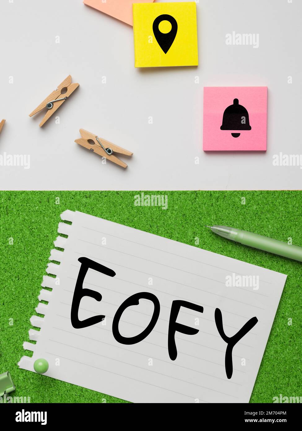 Text sign showing Eofy. Word Written on a mega sale held on an end of a ...