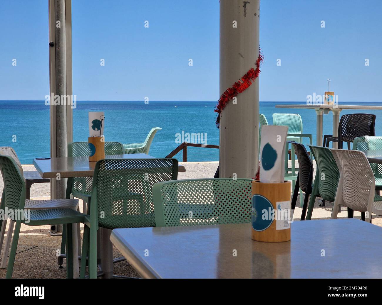 Beach café small restaurant seen on the beach in West Australia Stock ...