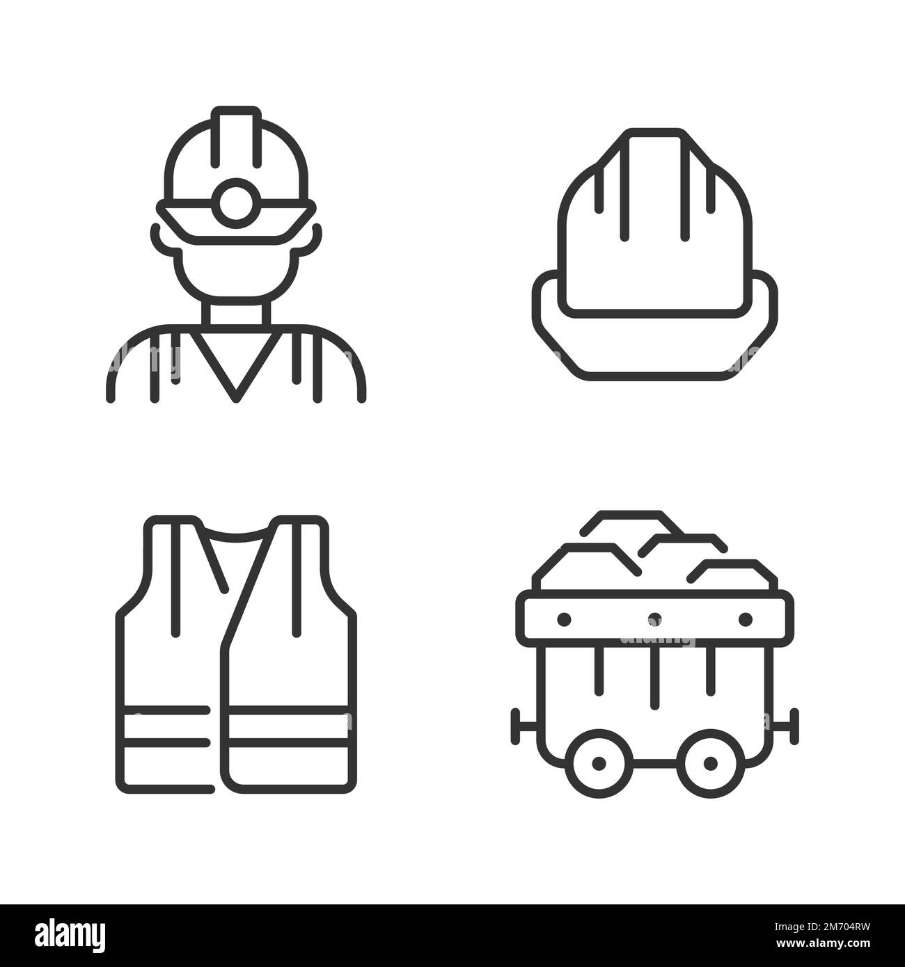 Coal miner protective equipment pixel perfect linear icons set Stock ...