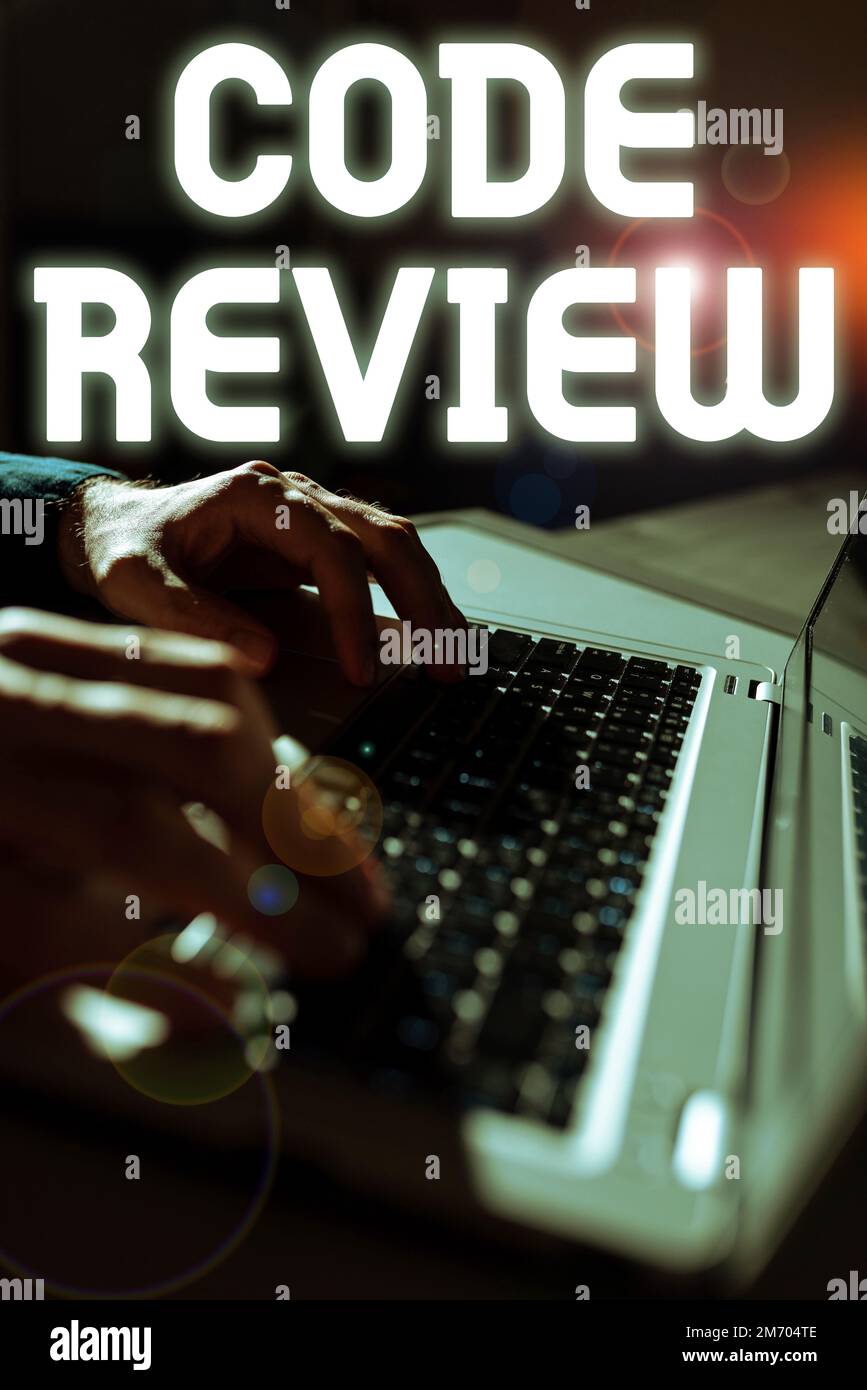 Text sign showing Code Review. Business idea going over a subject in study or recitation to fix ...