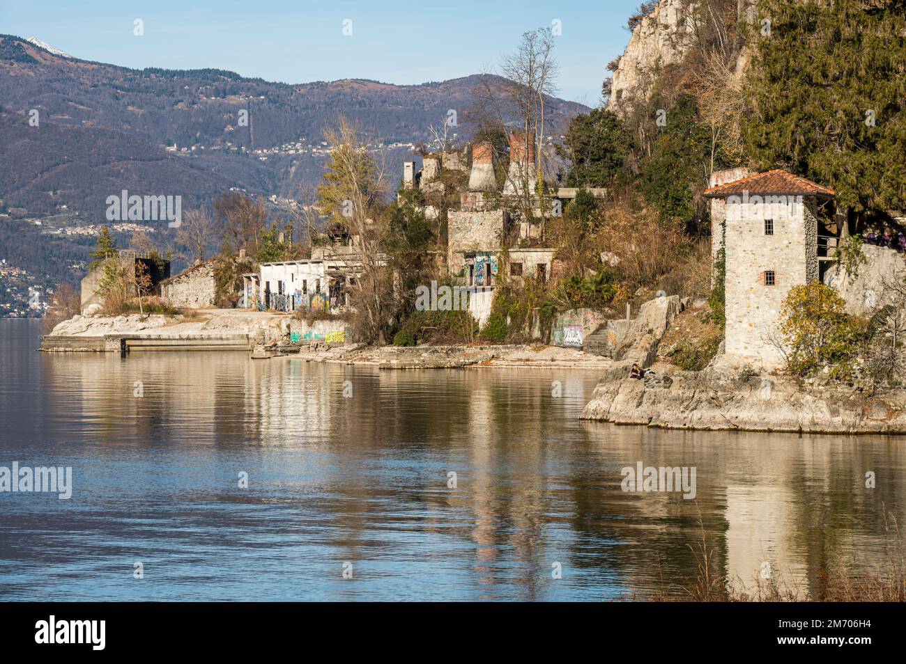 Castelveccana, Italy- 12-27-2022: Old ruined furnaces with chimneys ...