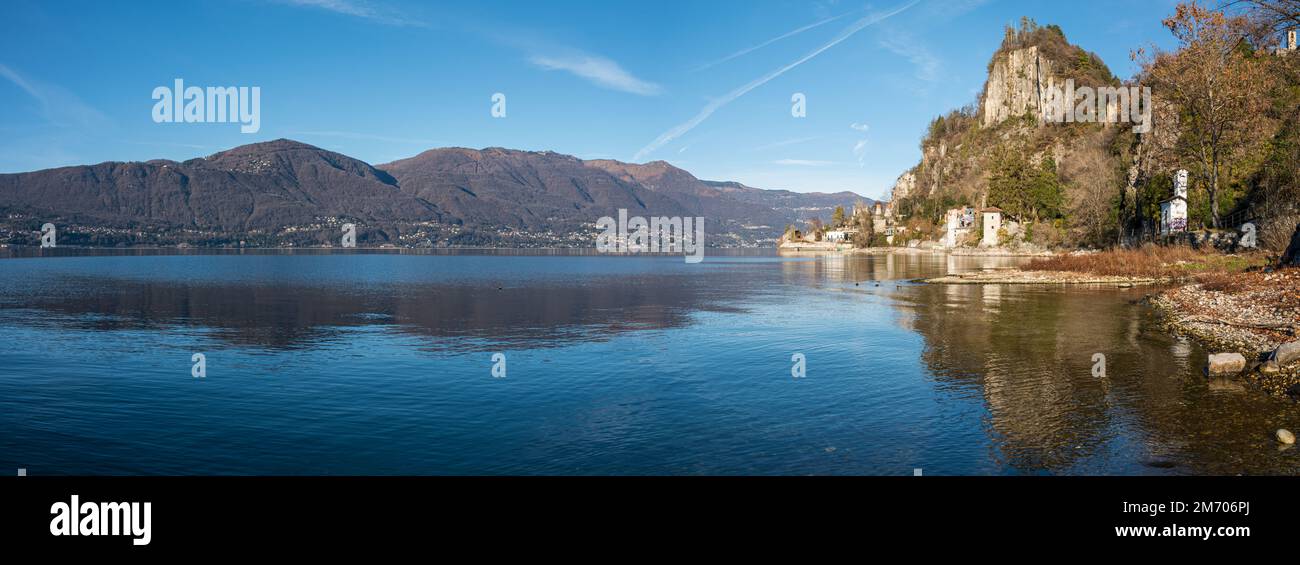 Castelveccana, Italy- 12-27-2022: Extra wide angle view of Lake ...
