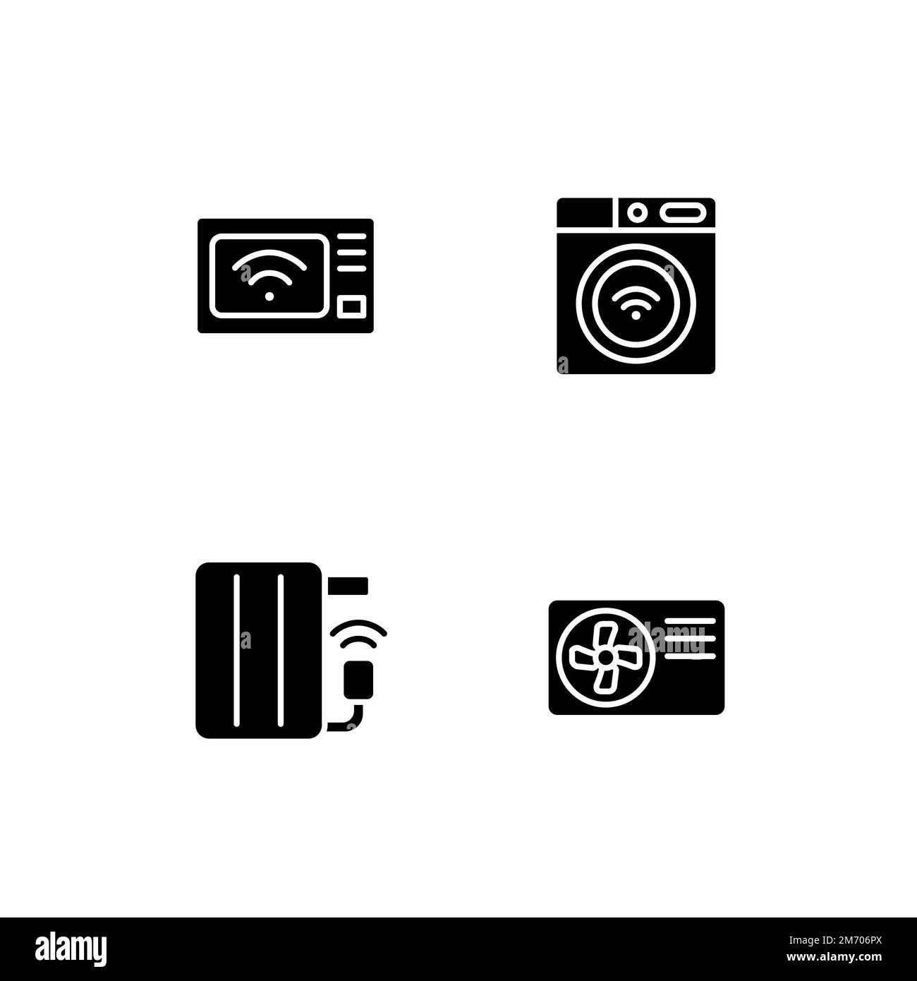 Automated electric appliances black glyph icons set on white space ...