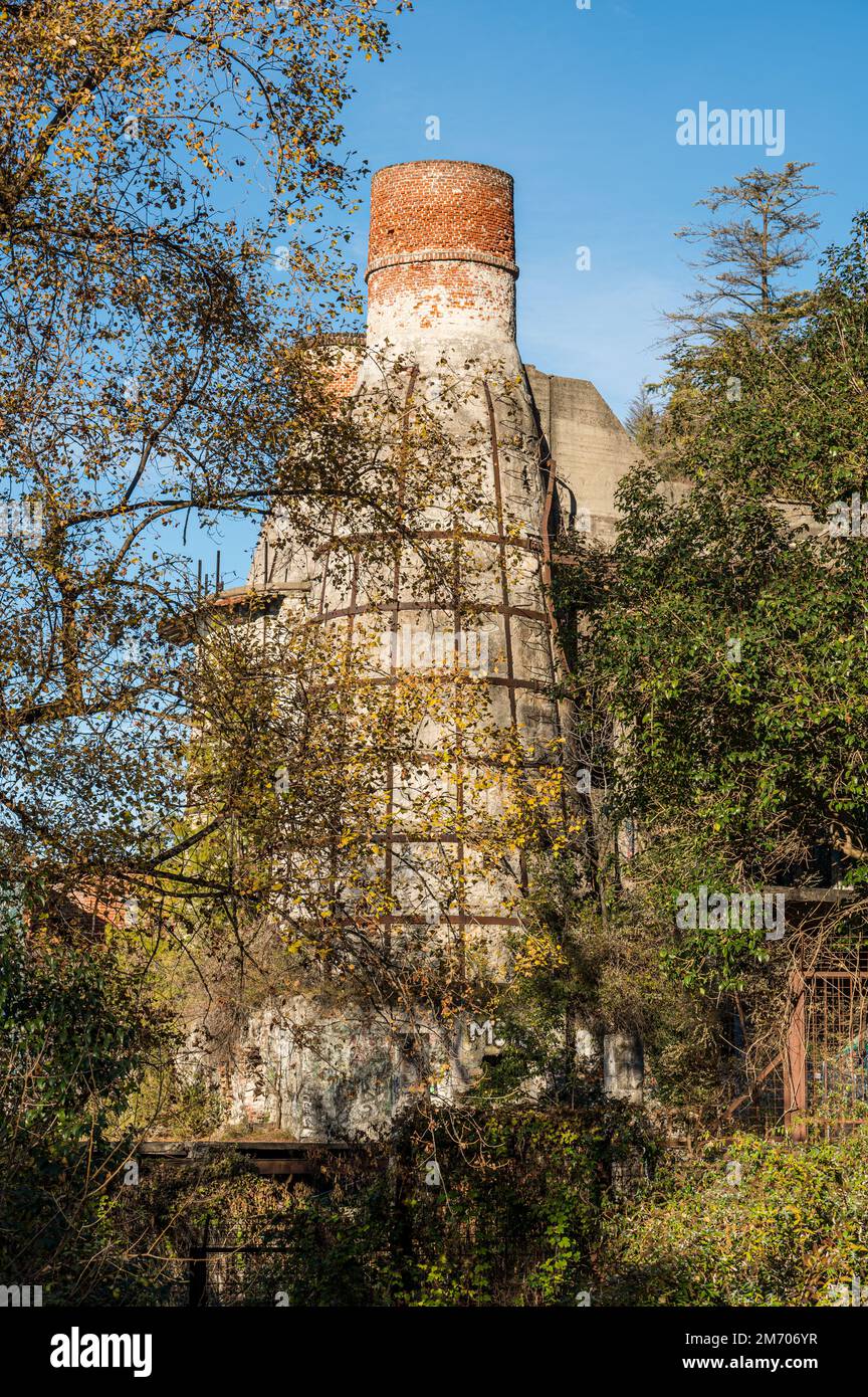 Castelveccana, Italy- 12-27-2022: Red brick chimneys and abandoned ...