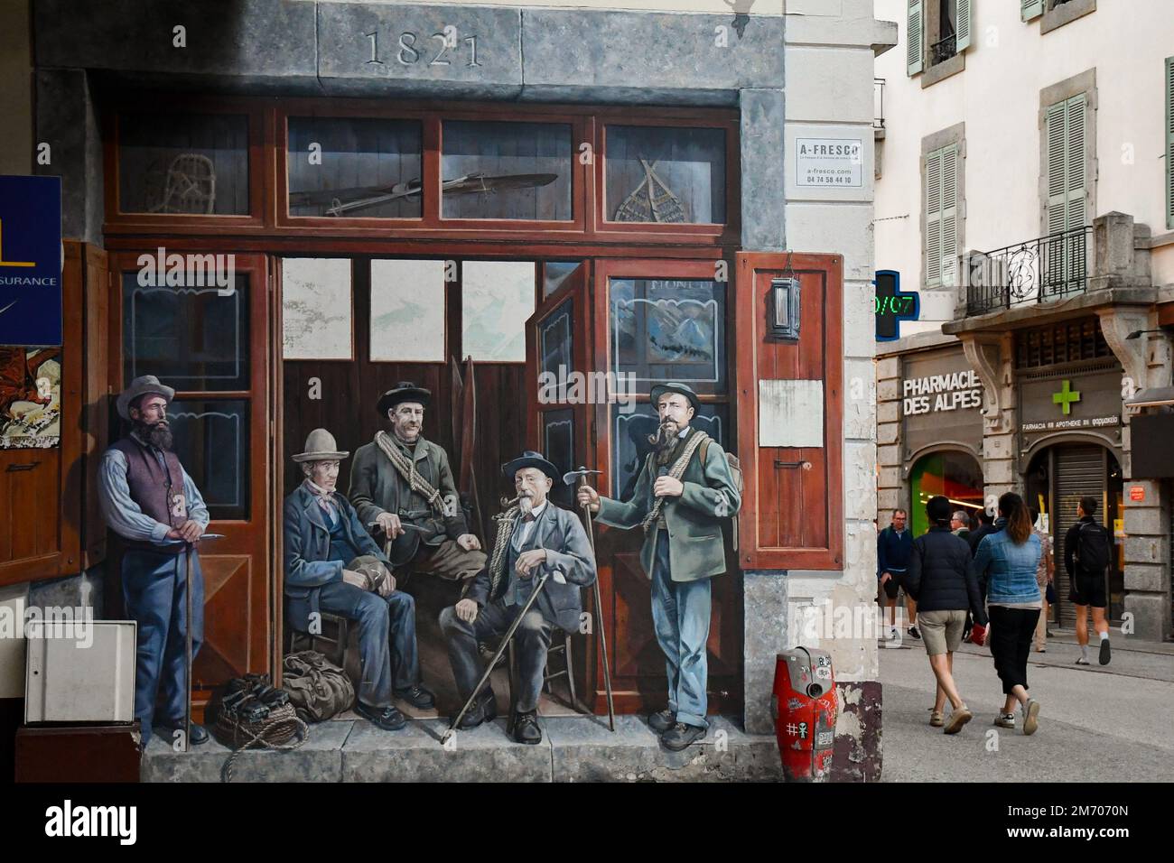 Detail of a mural depicting some of the most renowned mountain guides ...