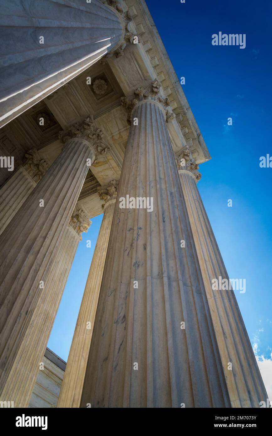 Portico at the Supreme Court Building, seat of federal judiciary, also ...