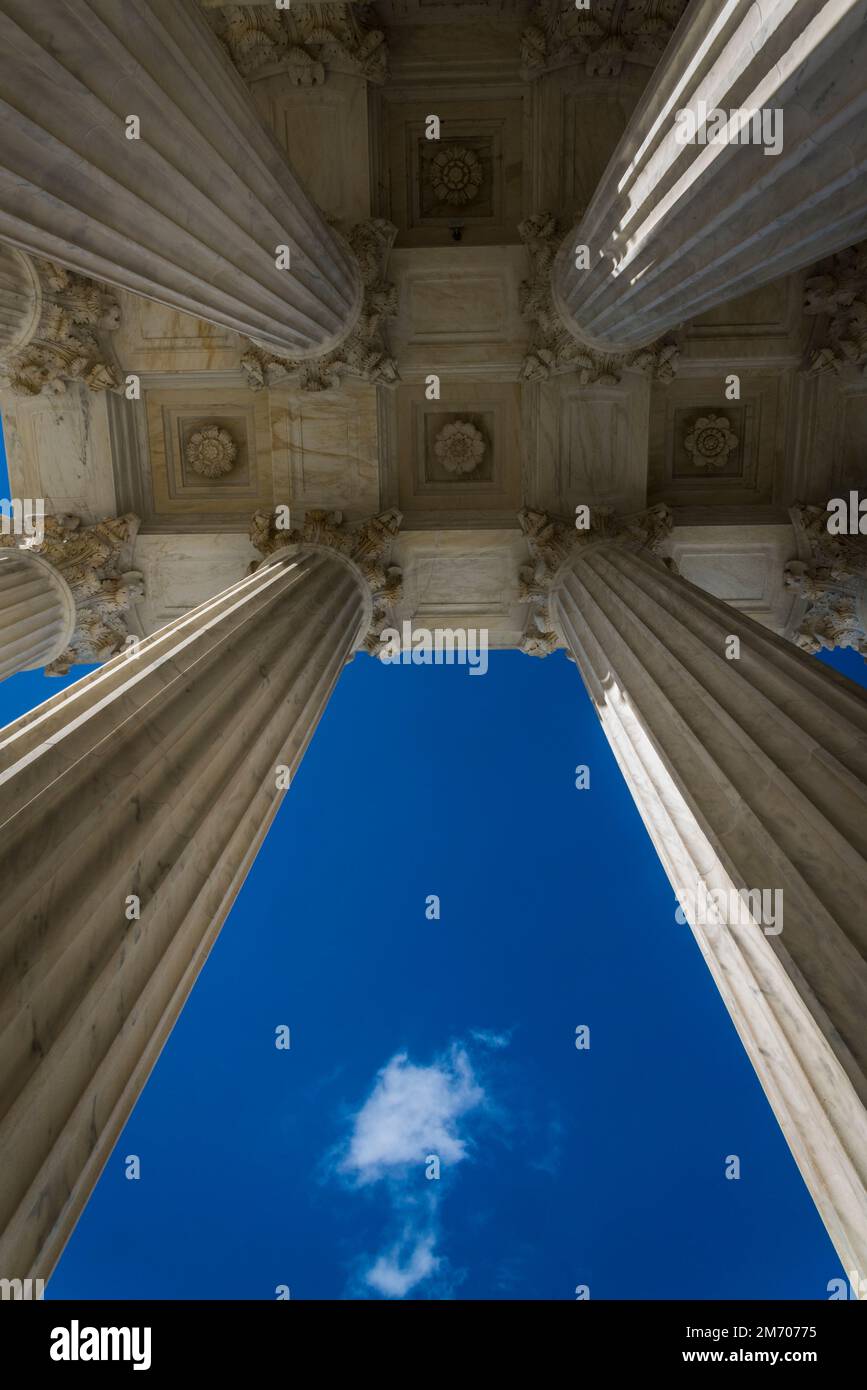 Portico at the Supreme Court Building, seat of federal judiciary, also ...
