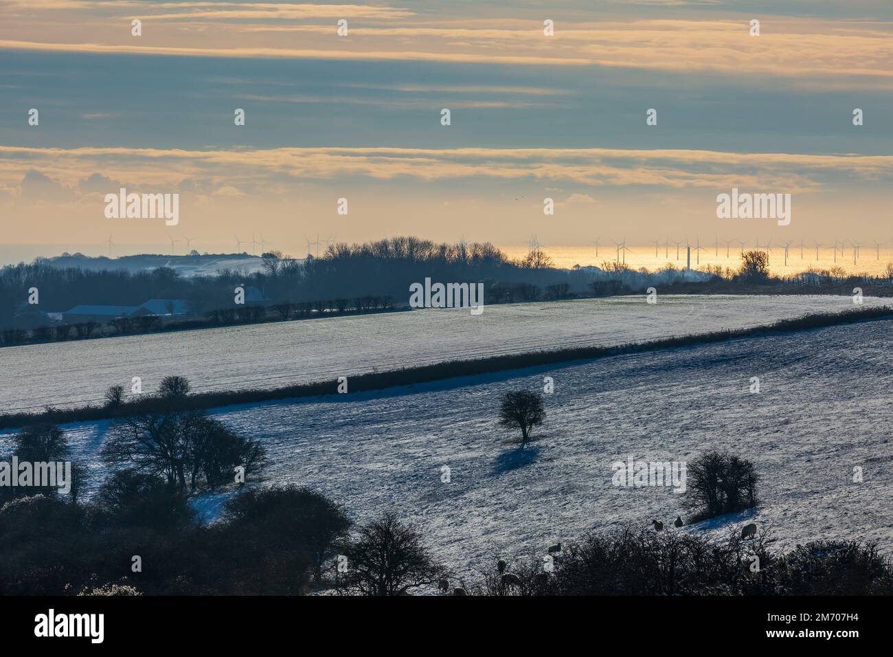 Looking out towards the Sussex coast from Ditchling Beacon, with snow ...