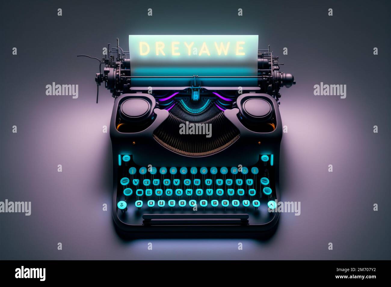 A vintage typewriter with a new neon finish. AI generated Stock Photo ...