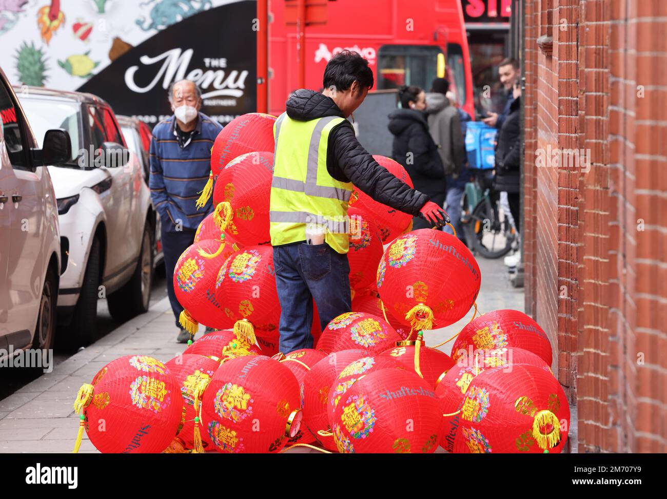 London, UK, 6th January 2023. Chinese lanterns are strung across Great ...
