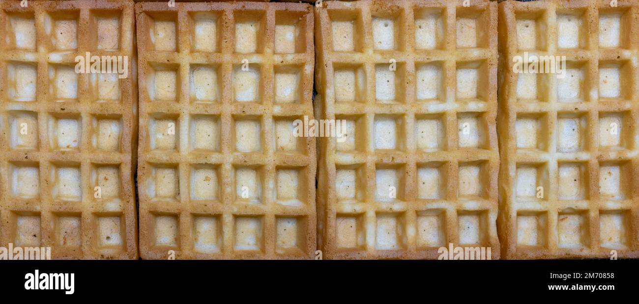 banner or lined up waffles, typical belgian dessert, background Stock ...