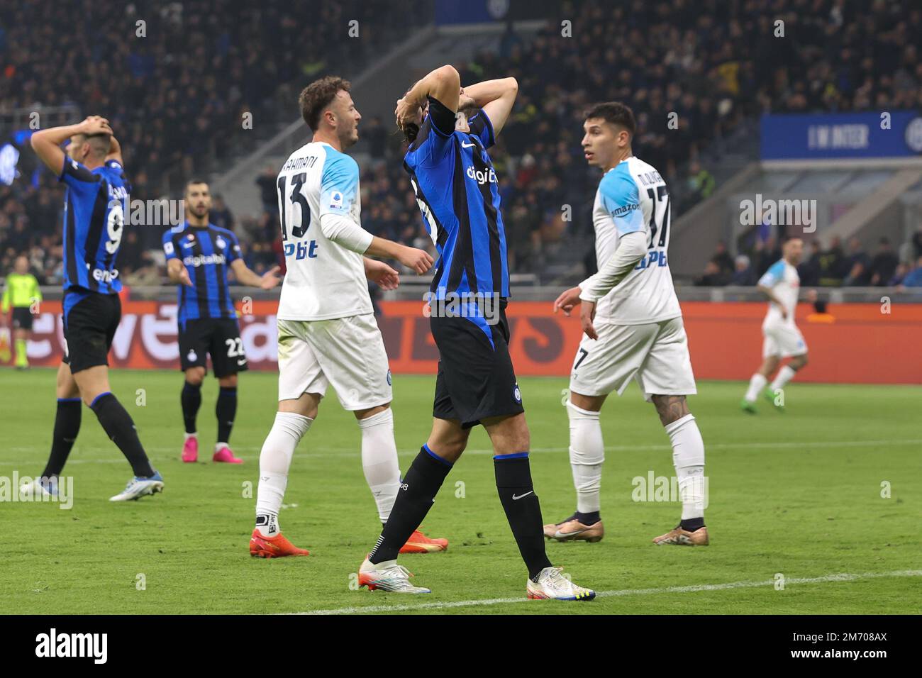 Italy, Milan, jan 4 2023: Matteo Darmian (fc Inter defender) upset for ...