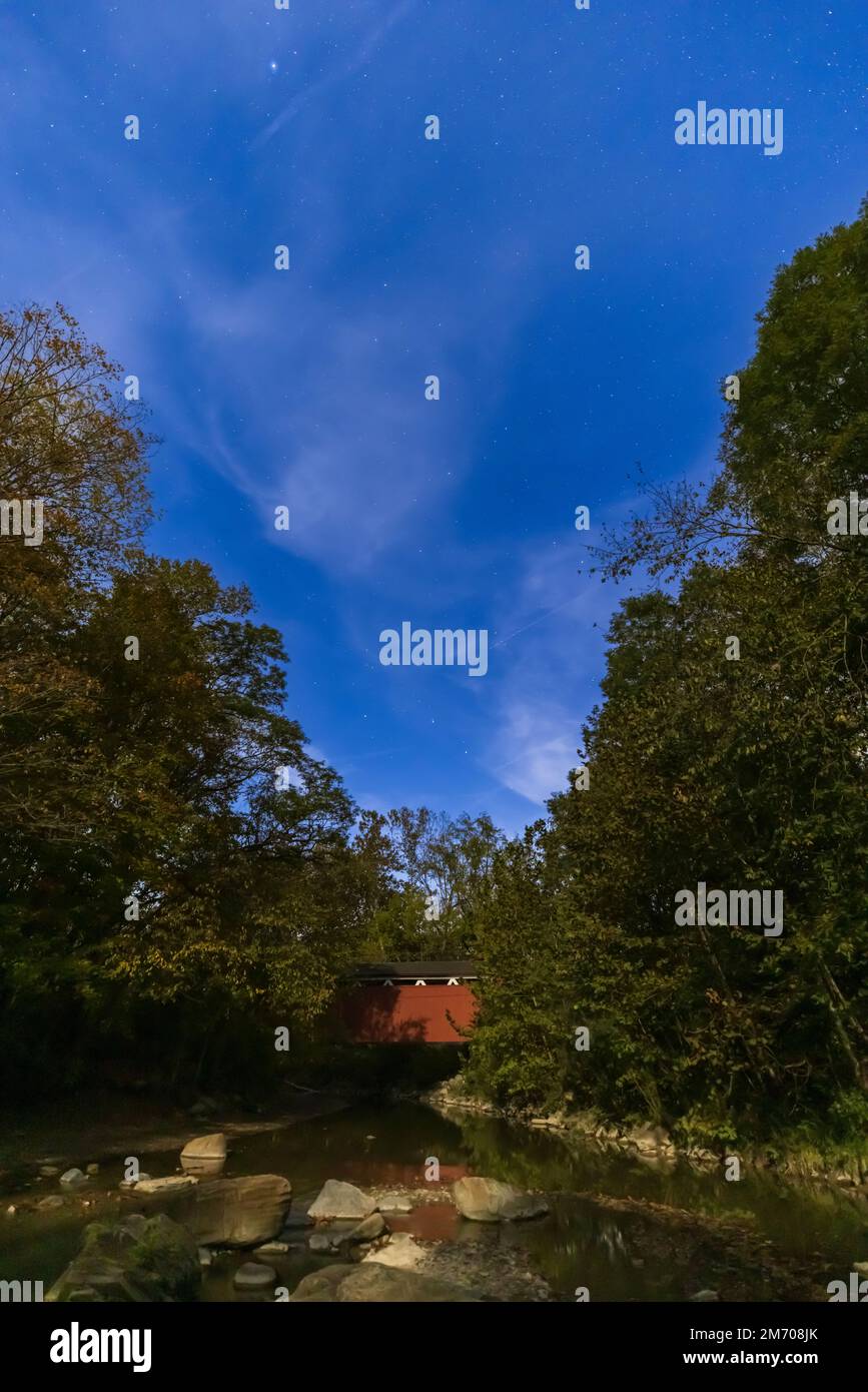 Everett Covered Bridge in moonlight in Cuyahoga Valley National Park ...