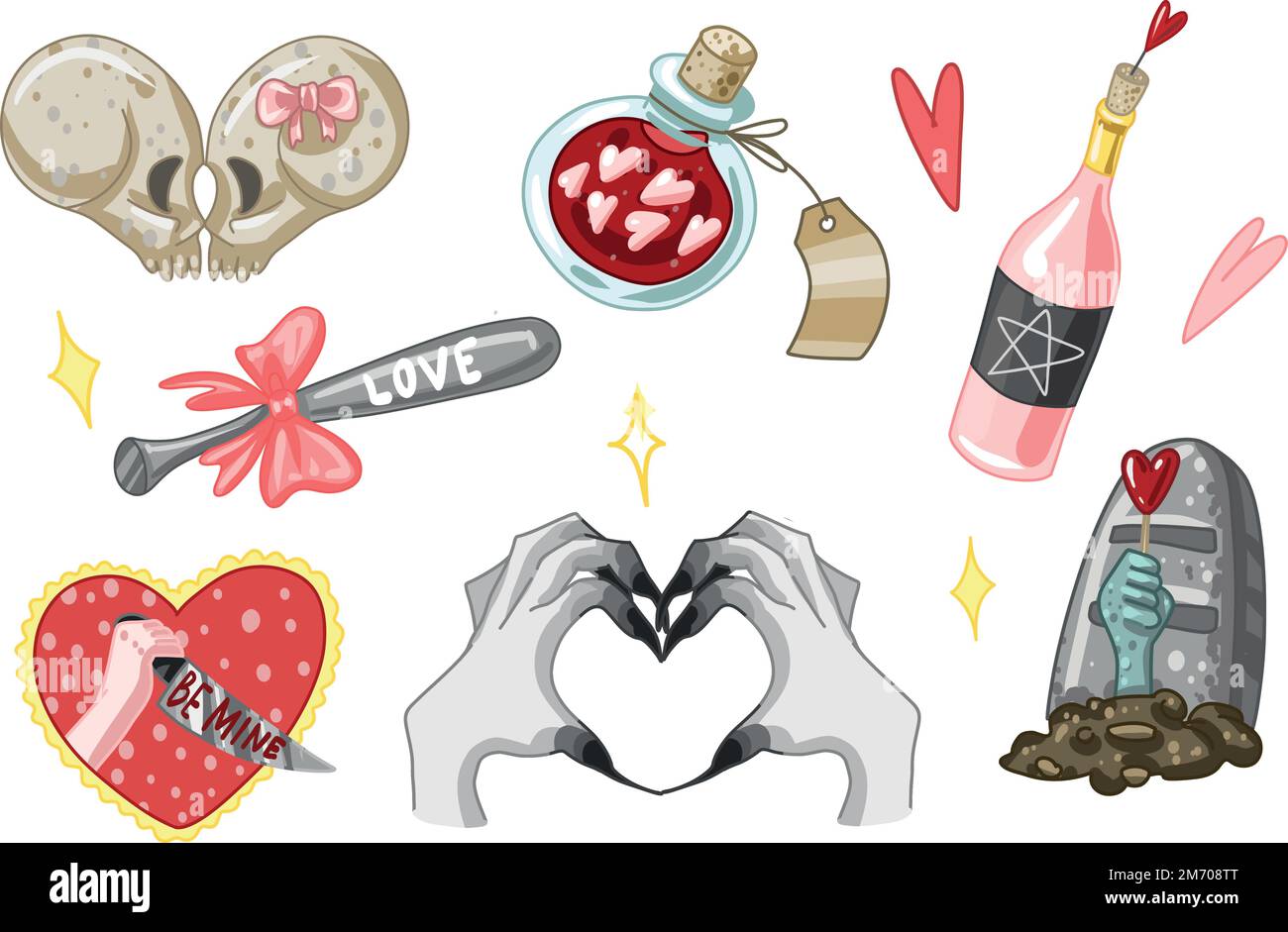 Set Creepy Valentine clipart, Spooky Valentine, Pastel Goth digital ...