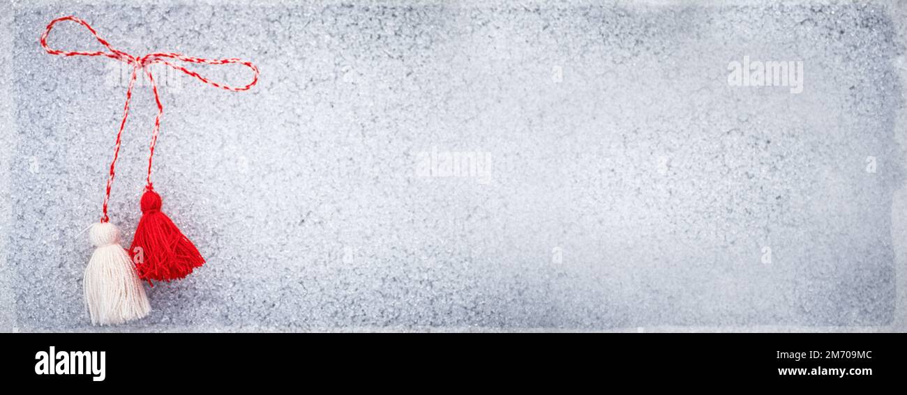 martenitsa. Bulgarian Symbols of spring. Red and white tassels of ...