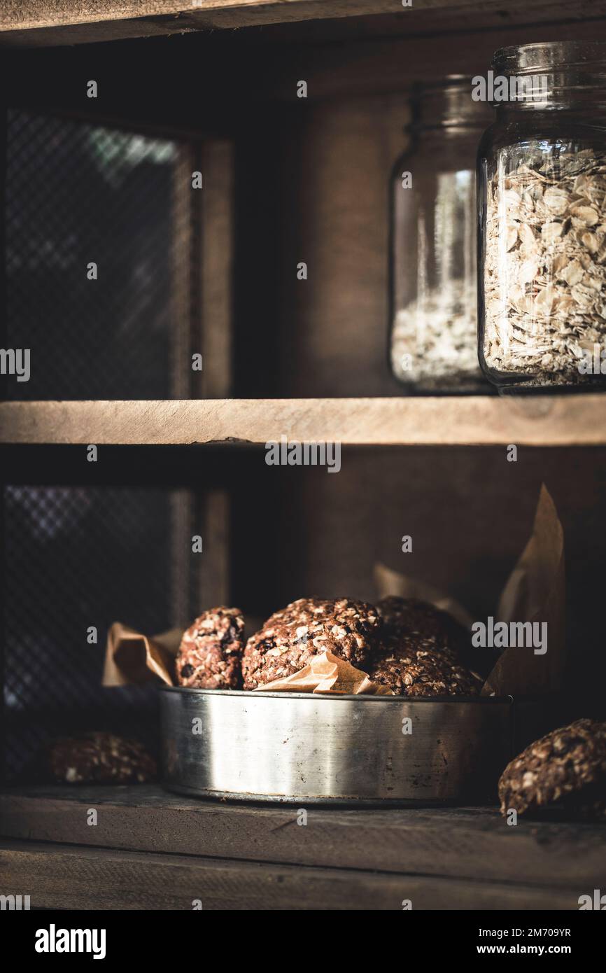 Chocolate Oatmeal Cookies on a shelf Stock Photo - Alamy
