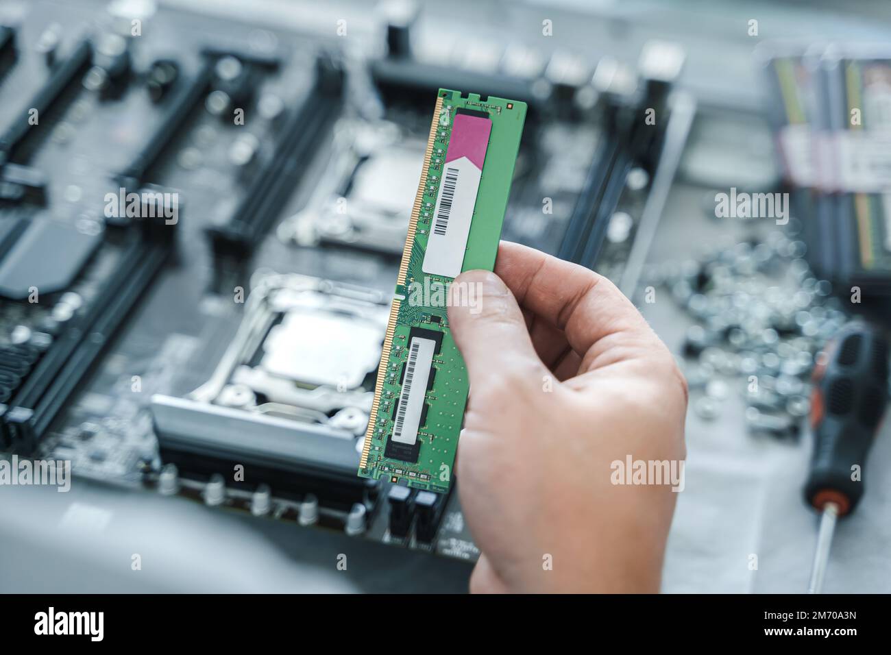 Man engineer,collector.Independent self computer assembly. Mounting socket processor,random ...