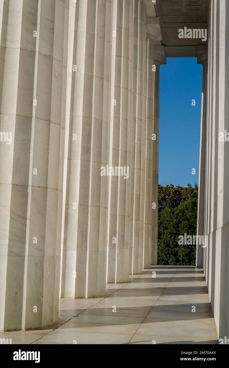 Detail of the classical colonnade of the Lincoln Memorial, a U.S ...
