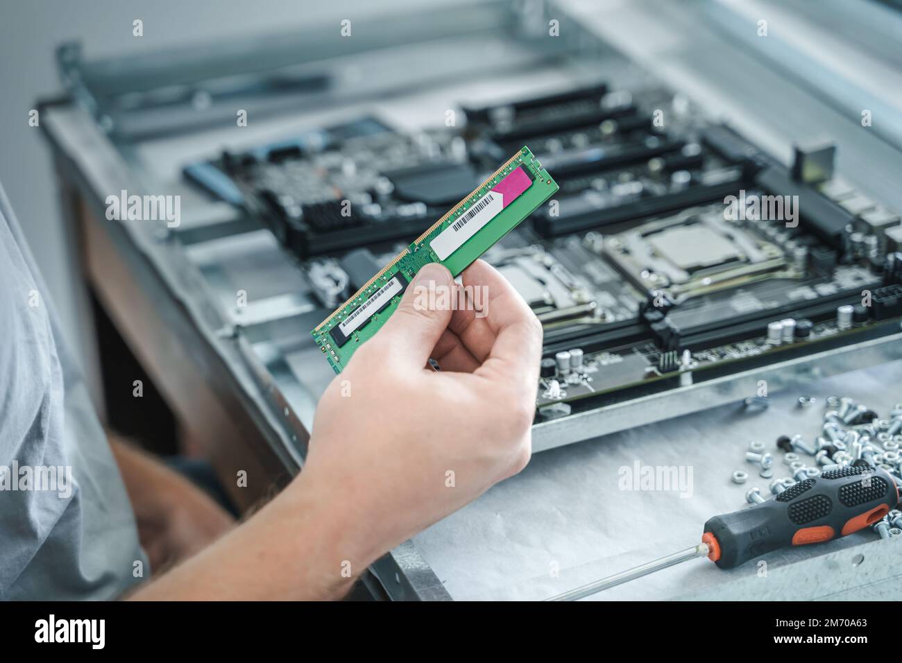 Man engineer,collector.Independent self computer assembly. Mounting socket processor,random ...