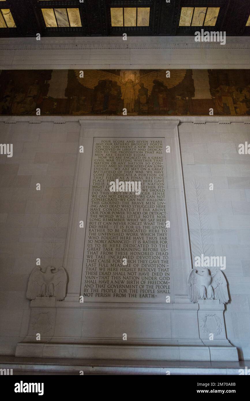 Inscription at the Lincoln Memorial, a U.S. national memorial located ...