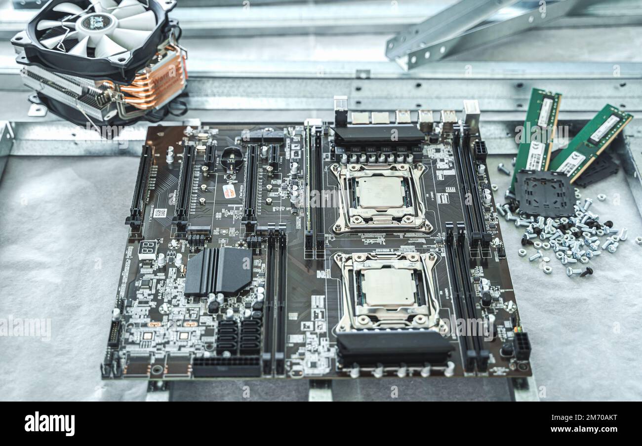 Man engineer,collector.Independent self computer assembly. Mounting ...