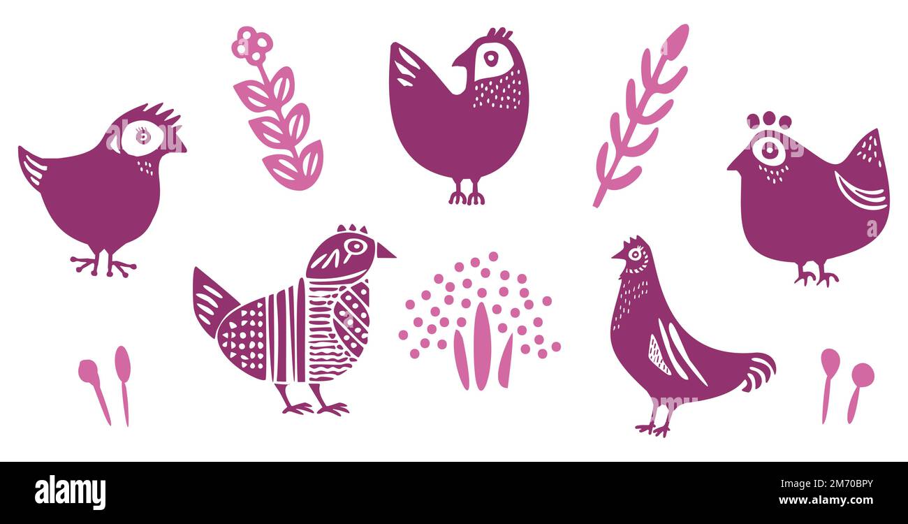 Easter chicken vector illustration collection. Set of cartoon cute ...