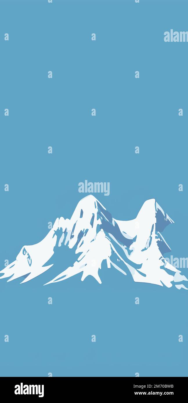 A vertical vector illustration of white mountains isolated on a blue ...