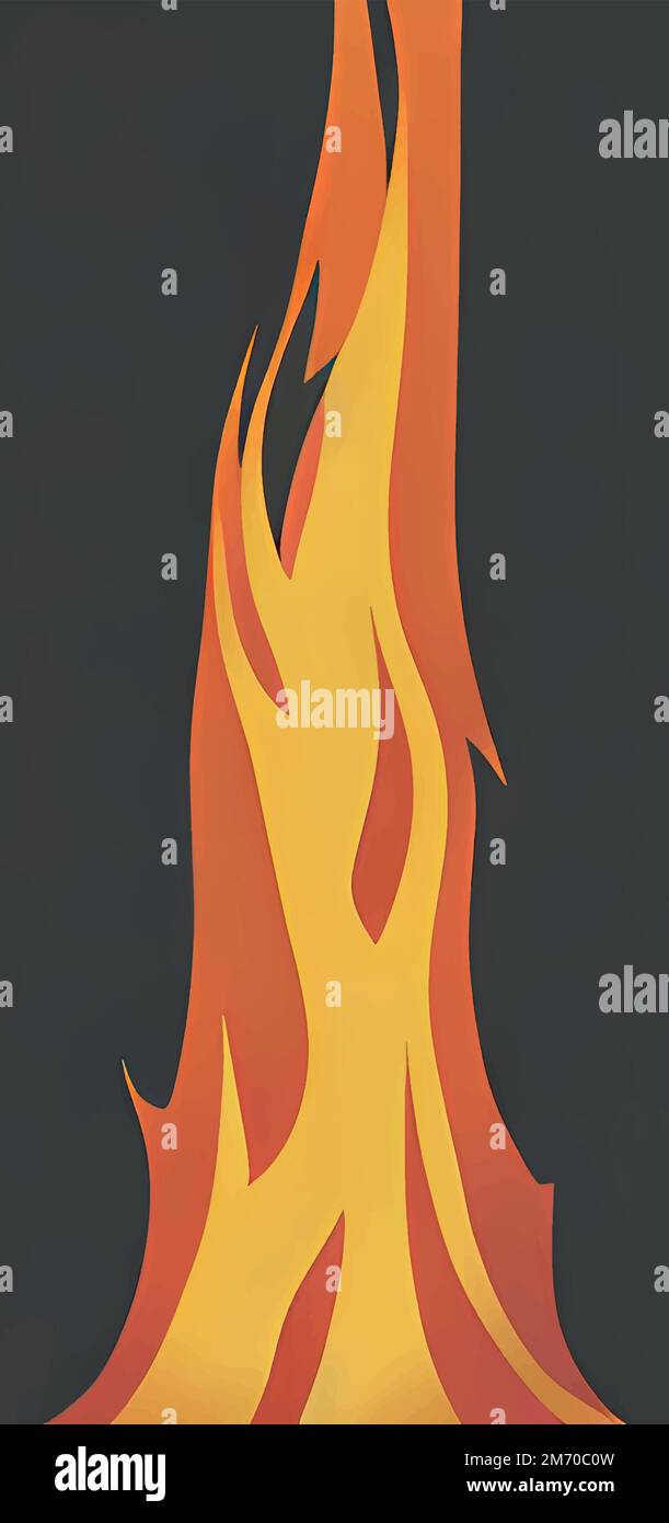 A vertical vector illustration of orange fire flames isolated on a gray ...
